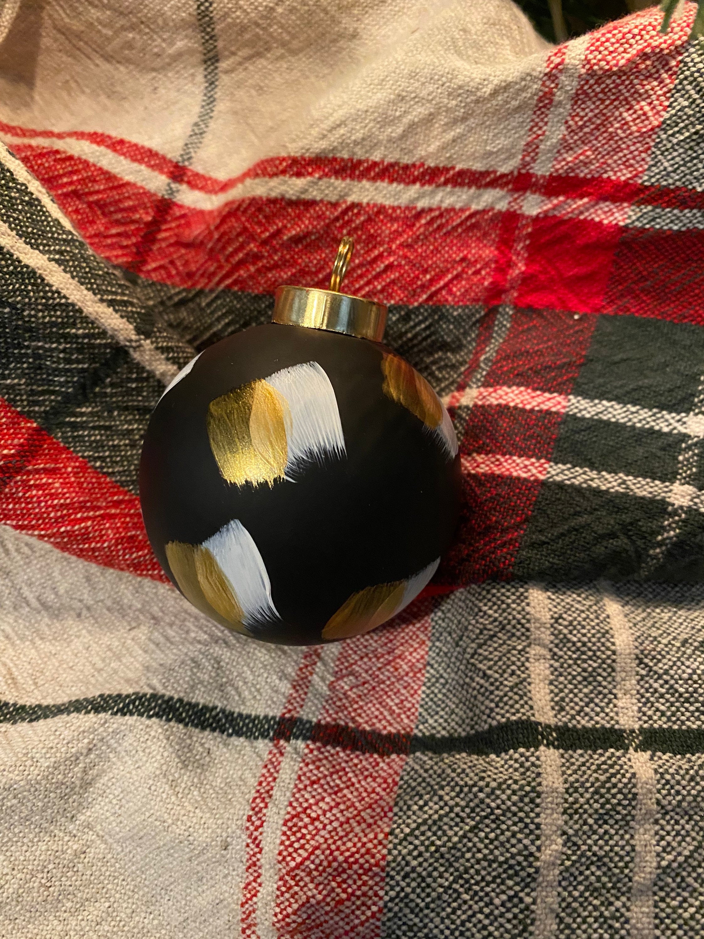 Matte Black Round Ball Ornament With White and Gold - Etsy