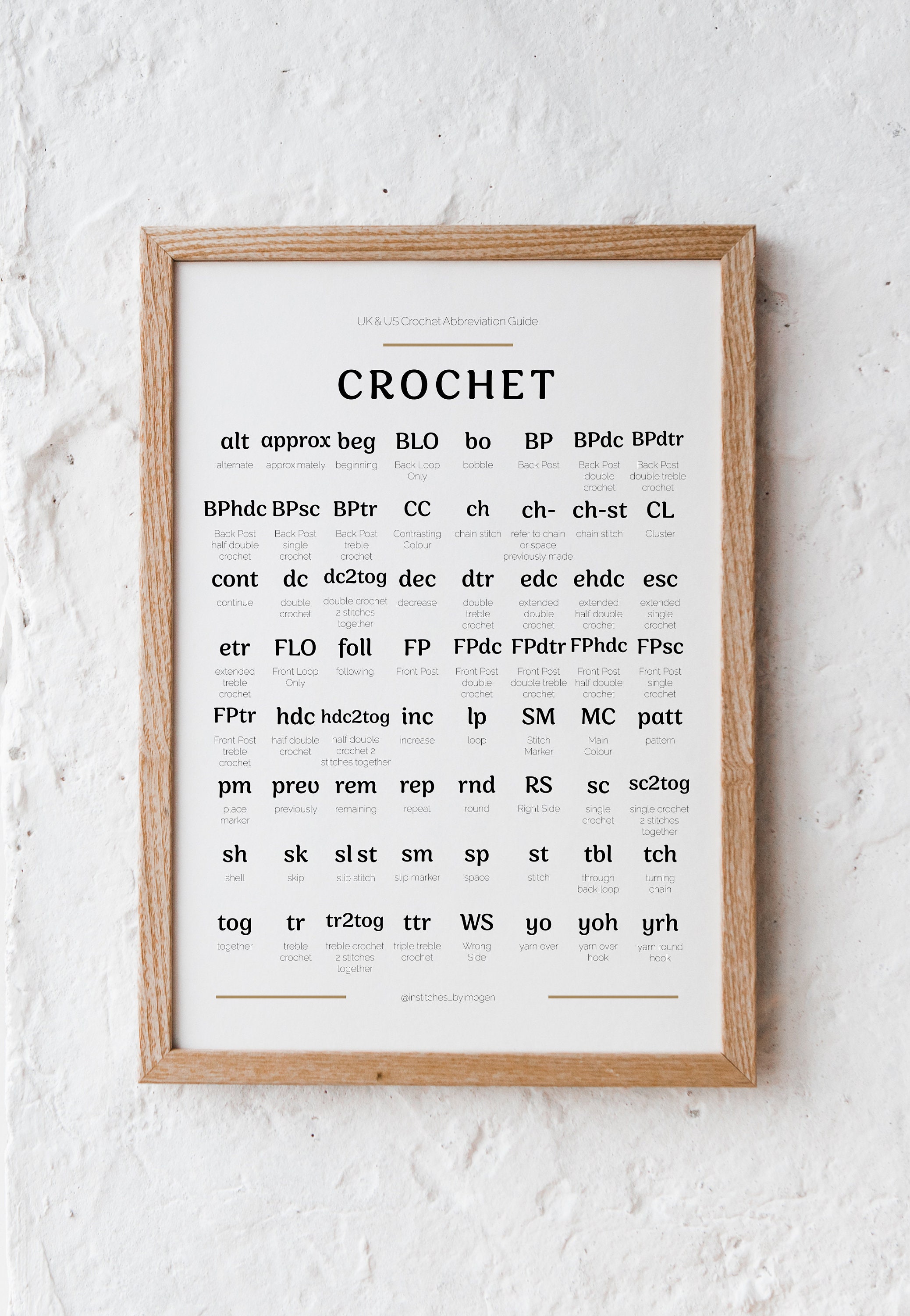 UK & US Crochet Abbreviation Guide, Gift for Crocheters, Crochet Poster ...