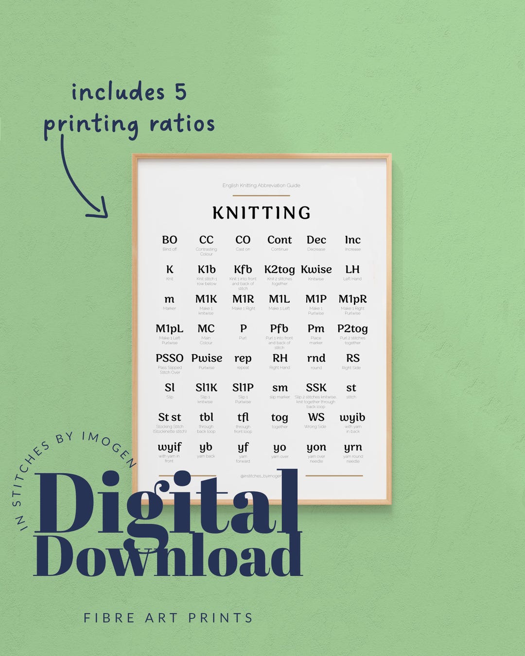 English Knitting Abbreviation Guide, DIGITAL DOWNLOAD, Gift for ...