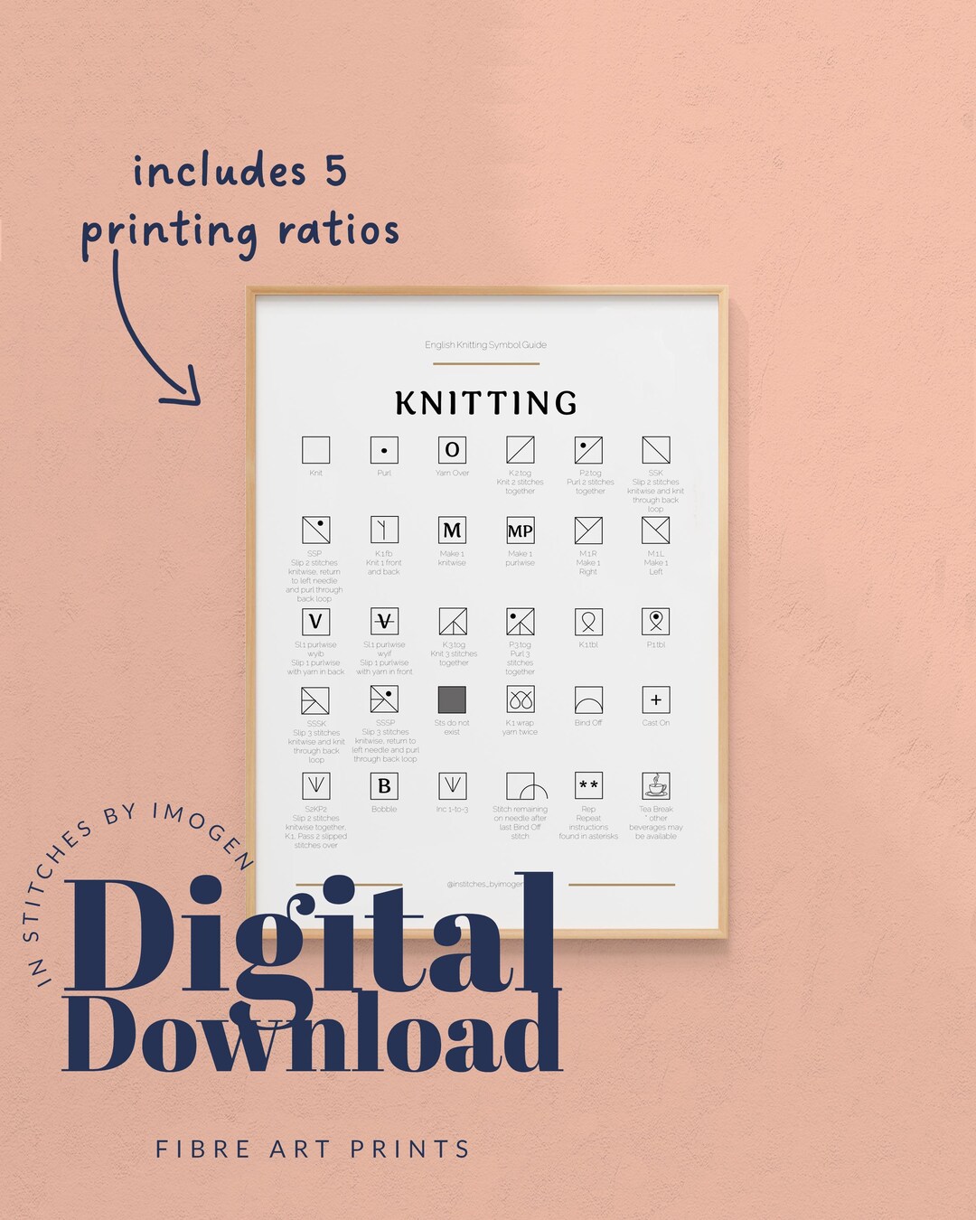 English Knitting Symbol Guide, DIGITAL DOWNLOAD, Gift for Knitters ...
