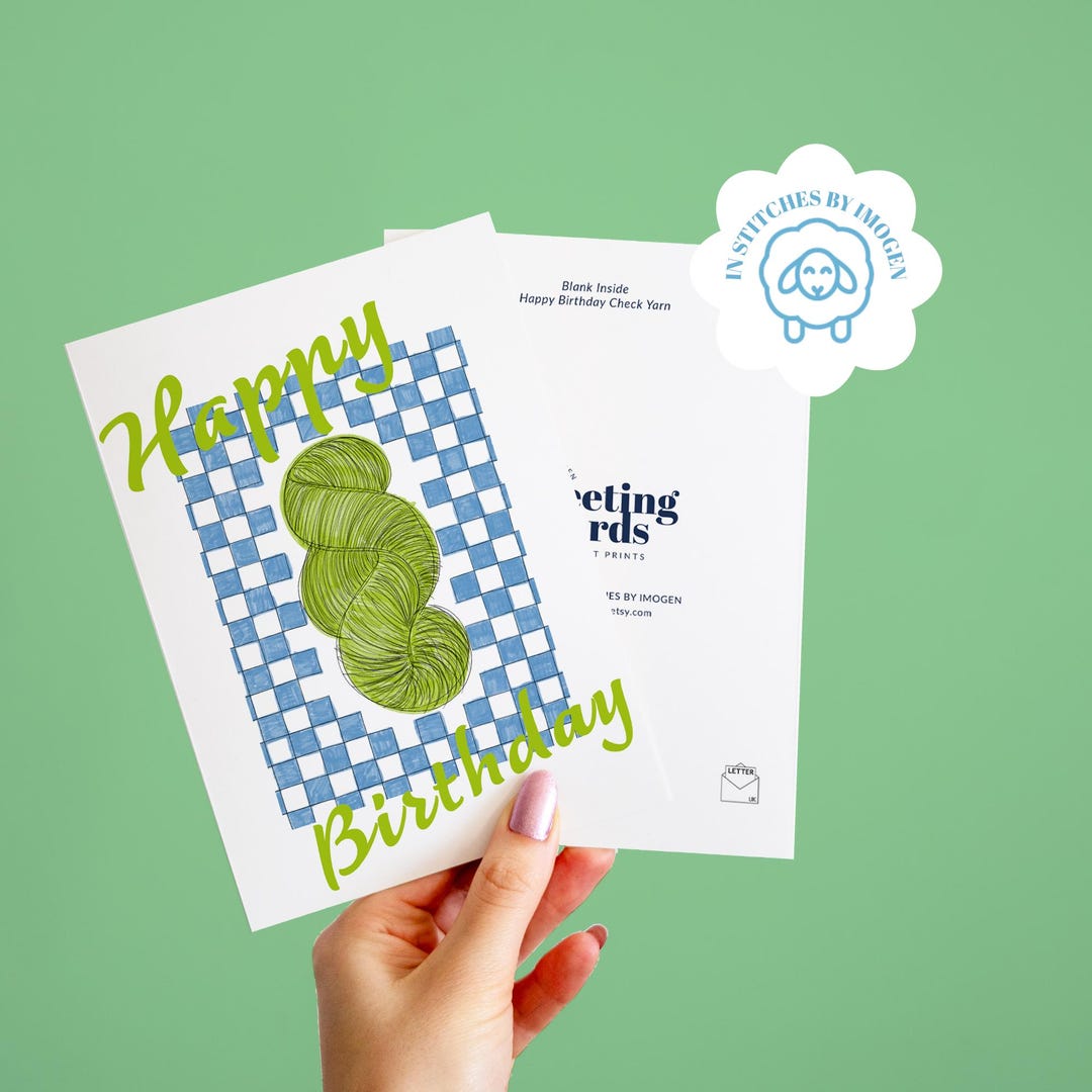 Checkered Yarn Happy Birthday Card, Yarn Birthday Card, Colourful Yarn ...
