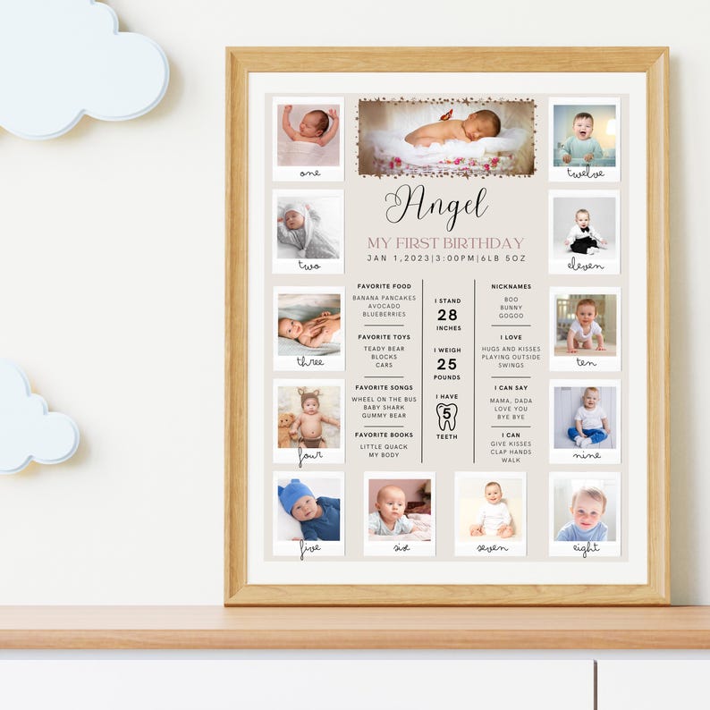 Baby's First Year Milestone Board Template, Photo Collage (digital ...