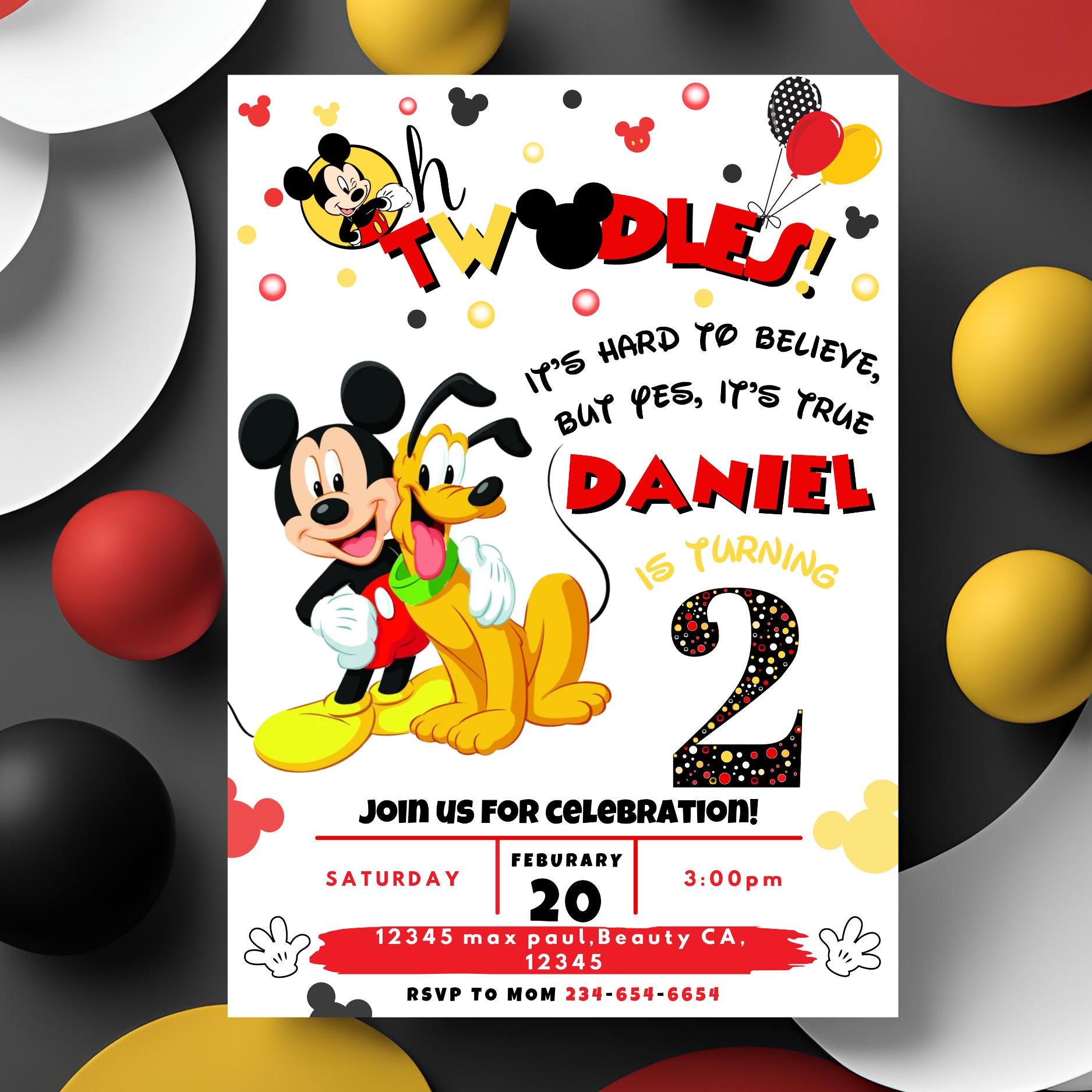 Mickey Mouse 2nd Birthday Invitation | Printable Canva Template ...