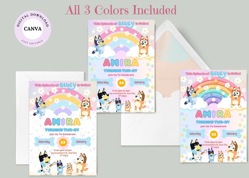 Editable Bluey Invitation Template, Digital Birthday Invite for Kids ...