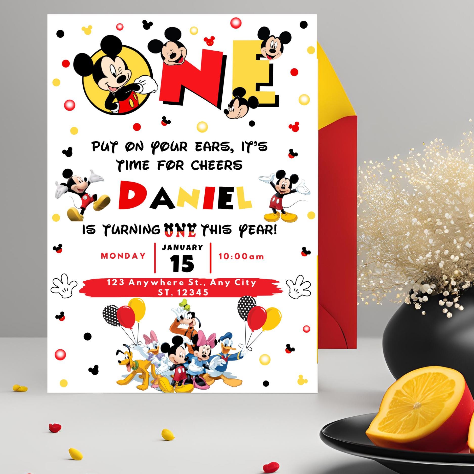 Mickey Mouse 1st Birthday Invitation Template | Cute & Printable Party ...