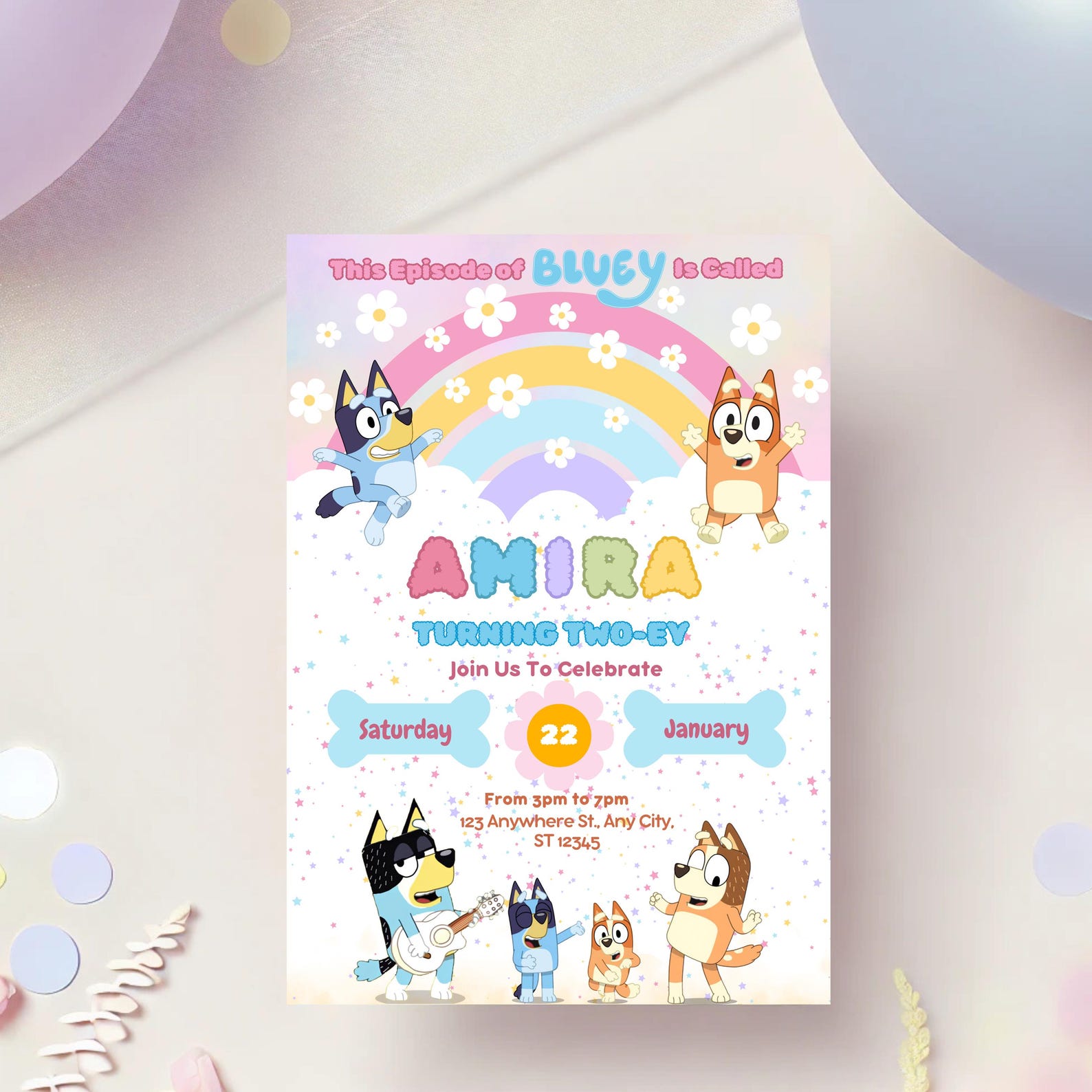 Editable Bluey Invitation Template, Digital Birthday Invite for Kids ...