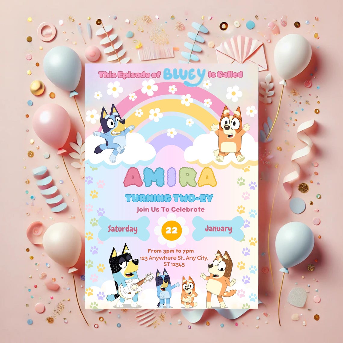 Editable Bluey Invitation Template, Digital Birthday Invite for Kids ...