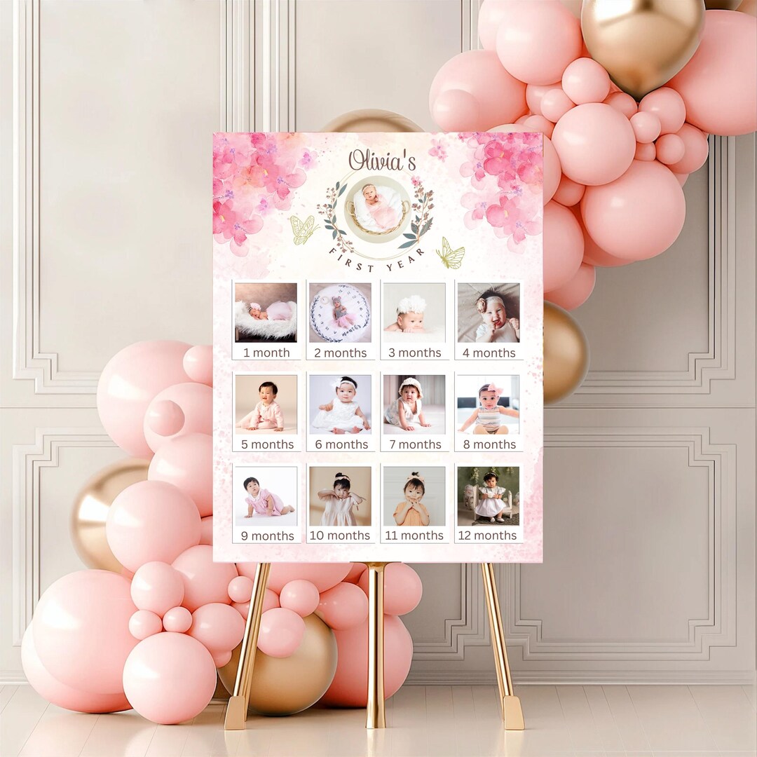 Editable Baby Milestone Photo Board | First Birthday Sign (digital ...
