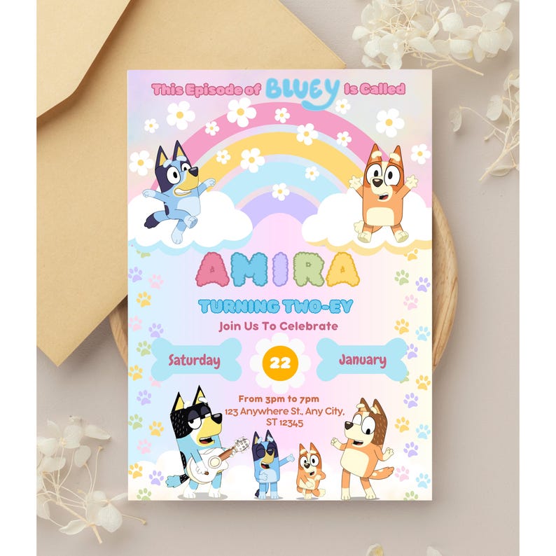 Editable Bluey Invitation Template, Digital Birthday Invite for Kids ...