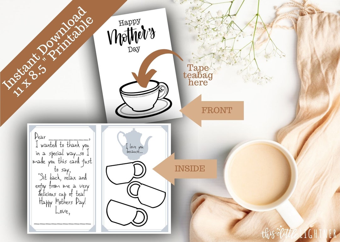 Kids Mother's Day Card | Tea Party Fillable | Digital Download | Mother ...