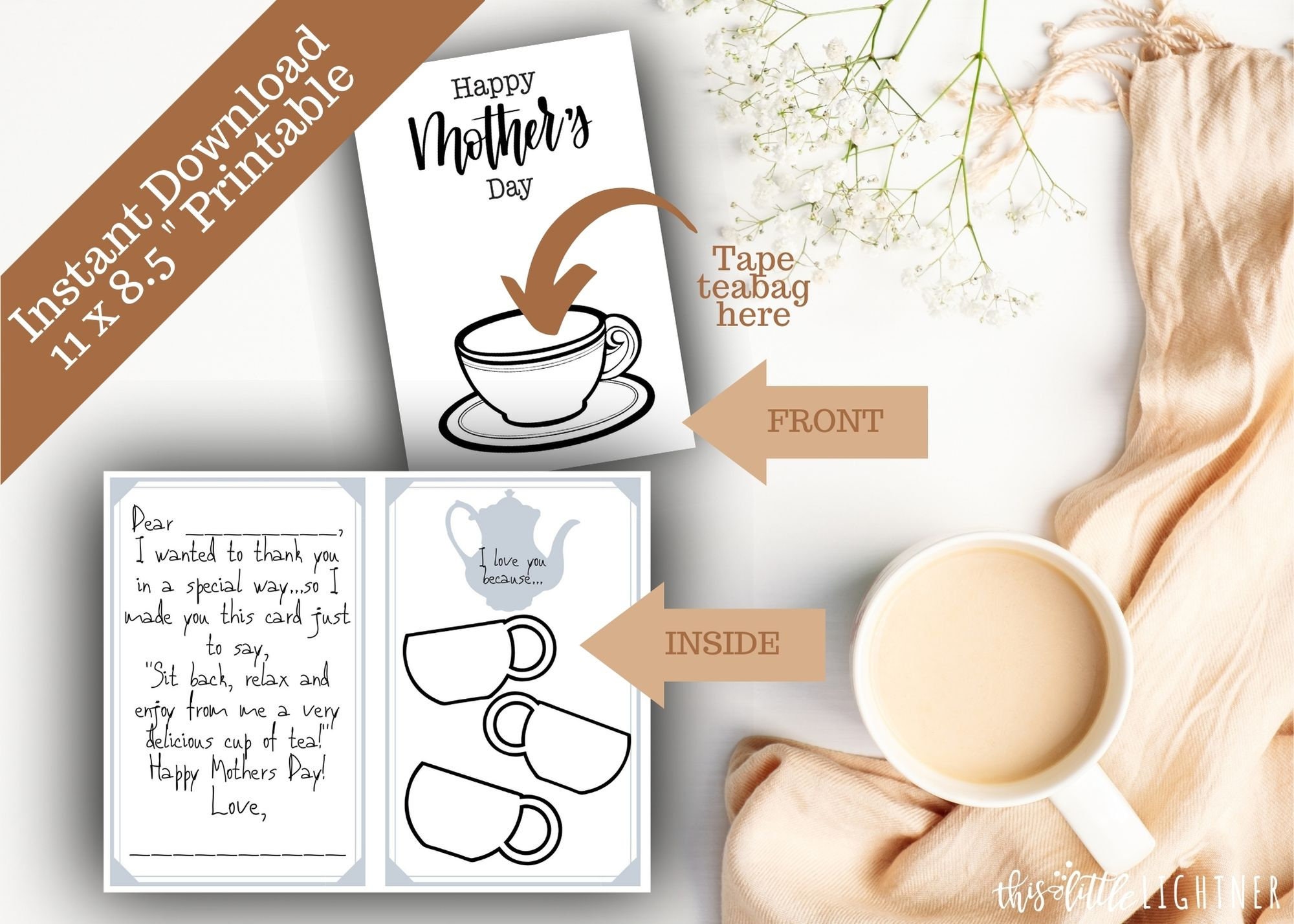 Kids Mother's Day Card Tea Party Fillable Digital Download Mother's Day ...