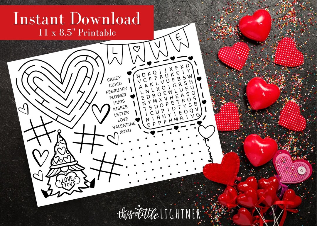 Kids Valentine Coloring Page Placemat | Dinner Placemat | Digital ...