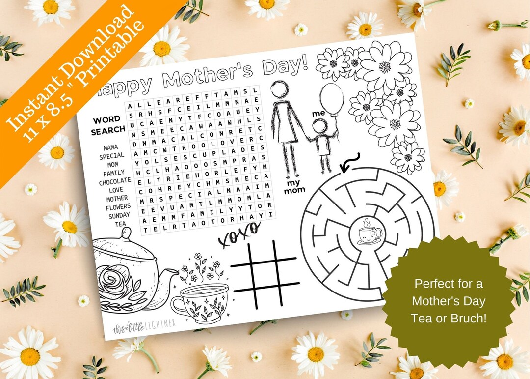 Kids Mother's Day Coloring Page | Brunch Placemat | Digital Download ...