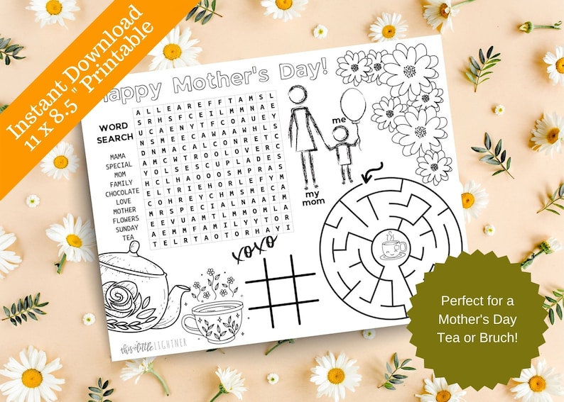 Kids Mother's Day Coloring Page | Brunch Placemat | Digital Download ...