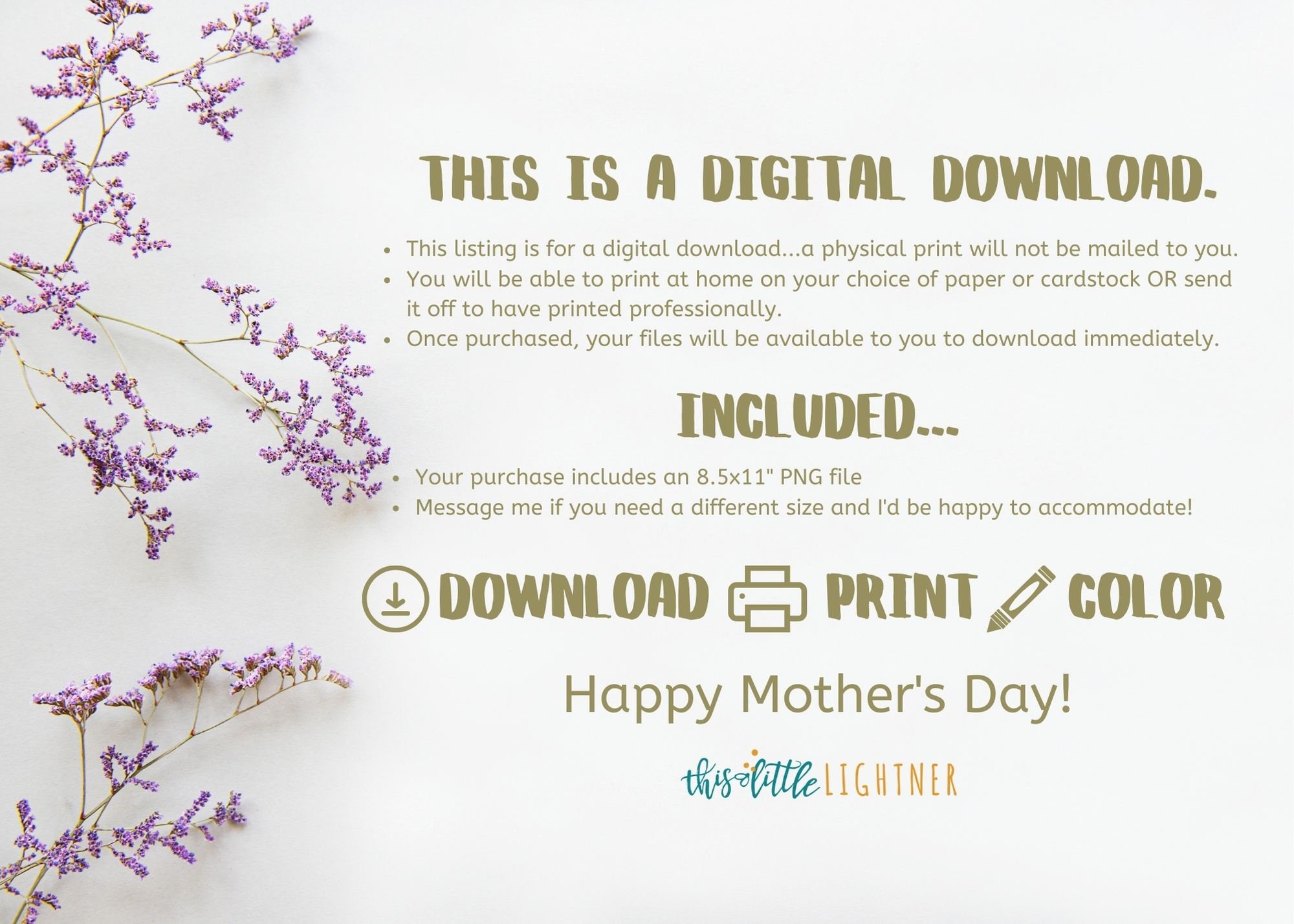 Kids Mother's Day Coloring Page | Brunch Placemat | Digital Download ...