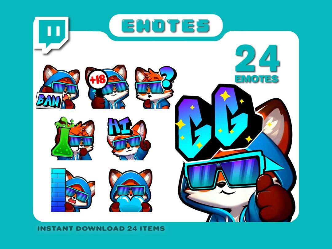 24 Twitch Emotes, Fox Emotes, Kick Emotes, Text Emotes, Neon Emotes, Hi ...