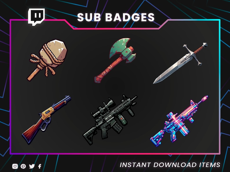 Weapon Evolution Sub Badges for Twitch / Gamer Bit Badges Pack / FPS ...