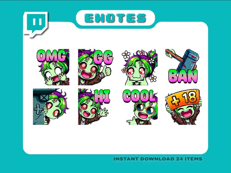 Zombie Emotes, Twitch Emotes, Discord Emotes, Tiktok Emotes, Girl ...