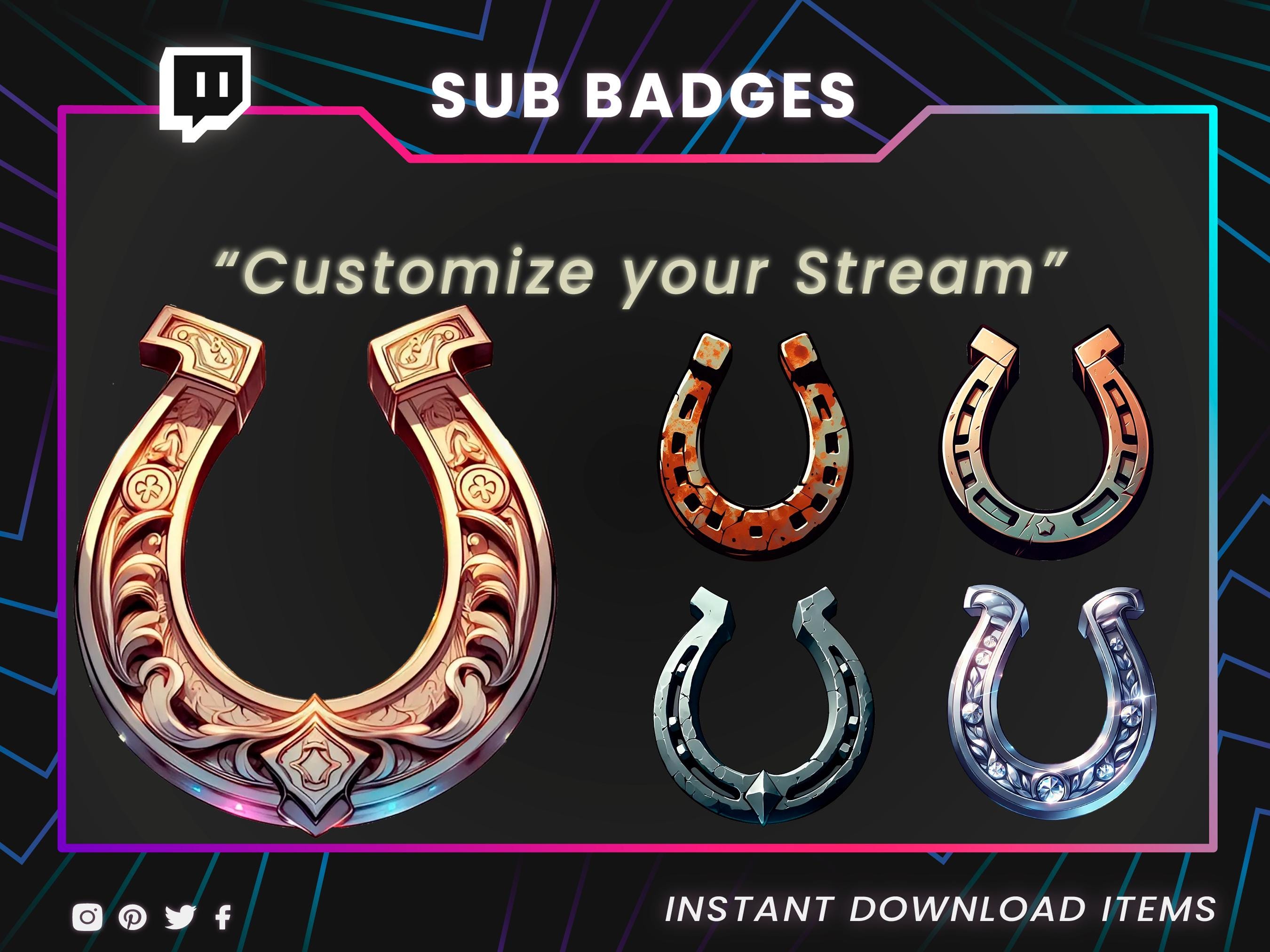 Twitch Sub Badges for Streamers / Lucky Horseshoe Bit Badges / Western ...