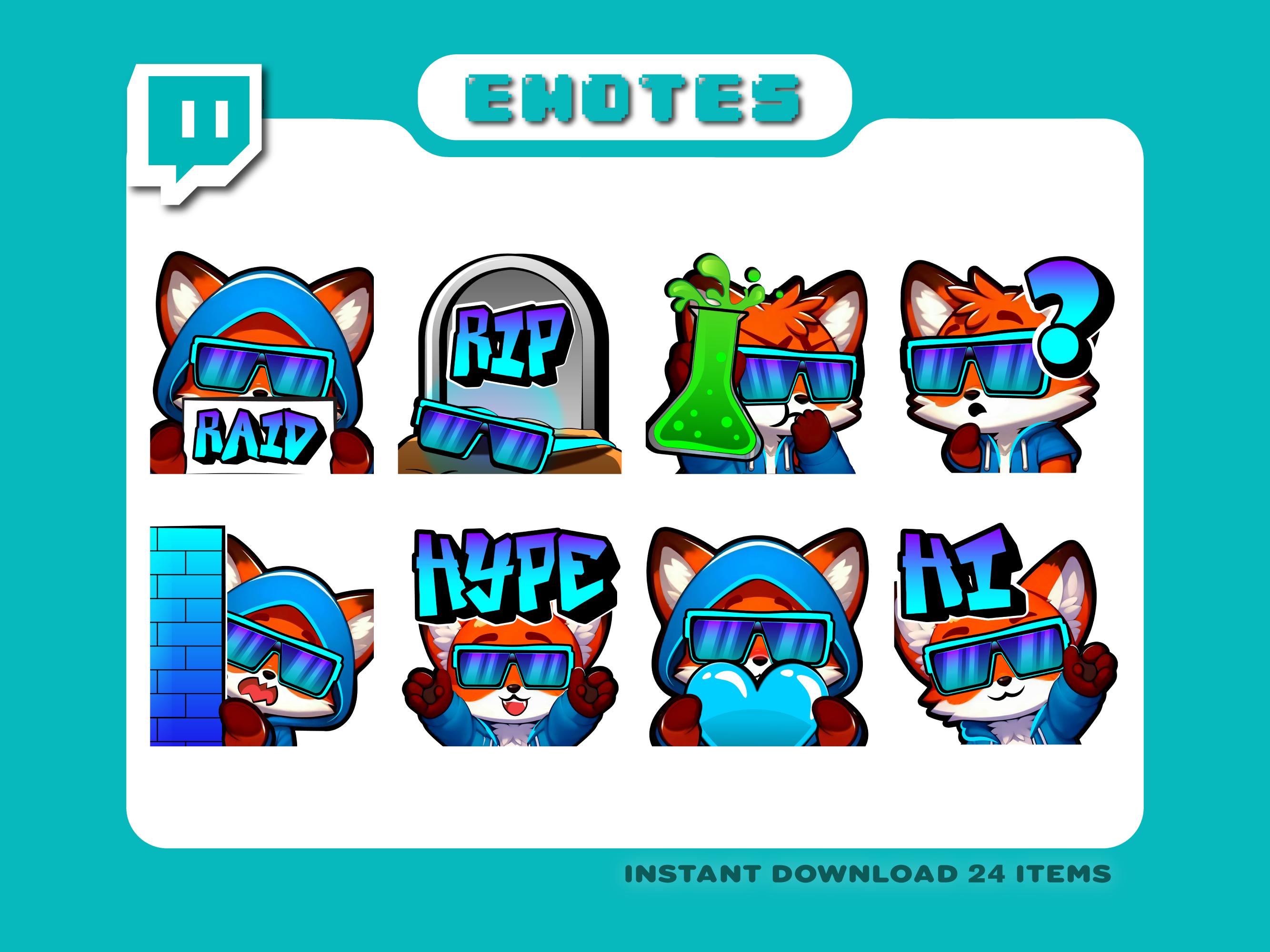 24 Twitch Emotes, Fox Emotes, Kick Emotes, Text Emotes, Neon Emotes, Hi ...