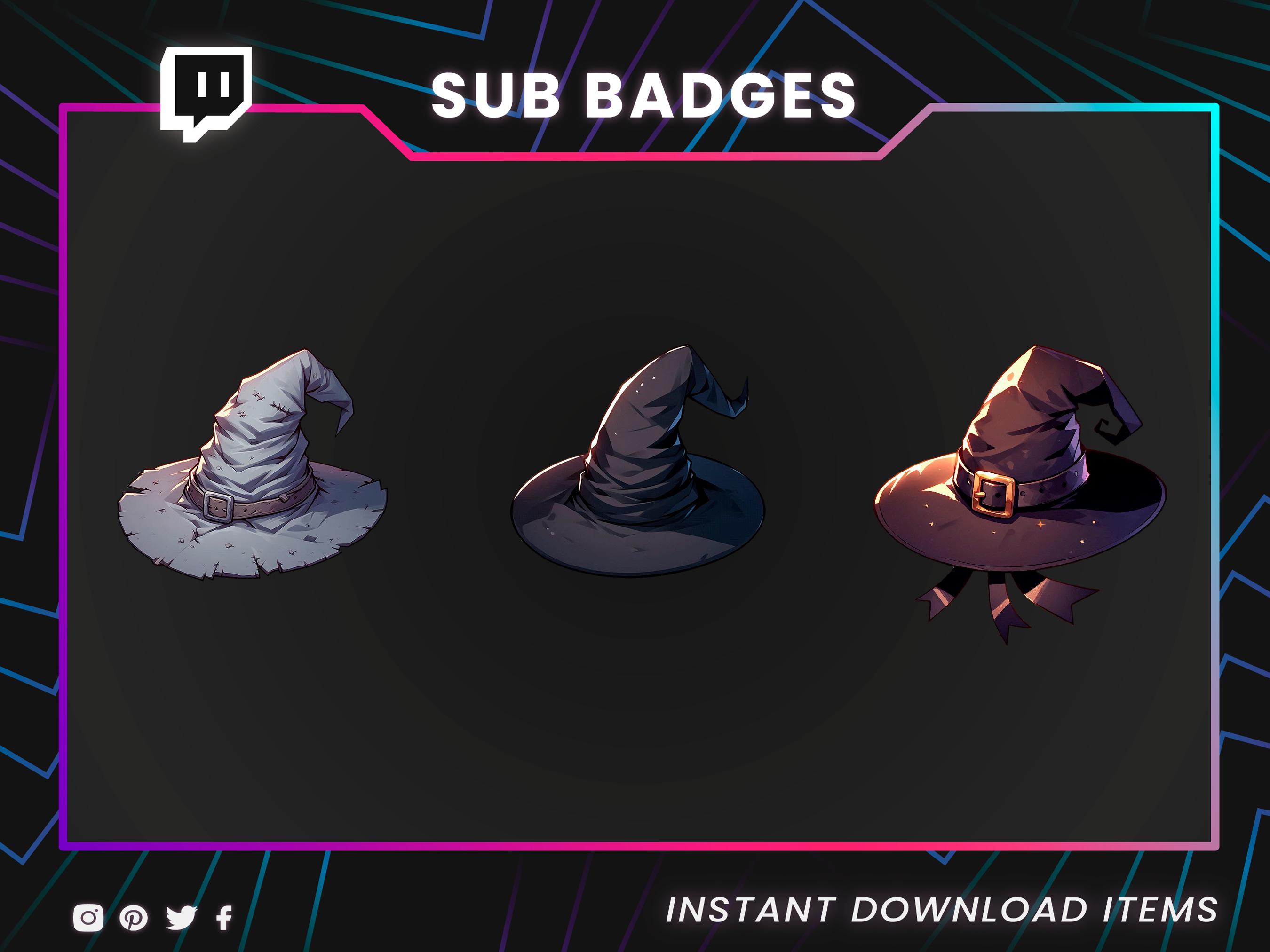 Twitch Sub Badges for Streamers / Witch Hat Bit Badges / Magical Gamer ...