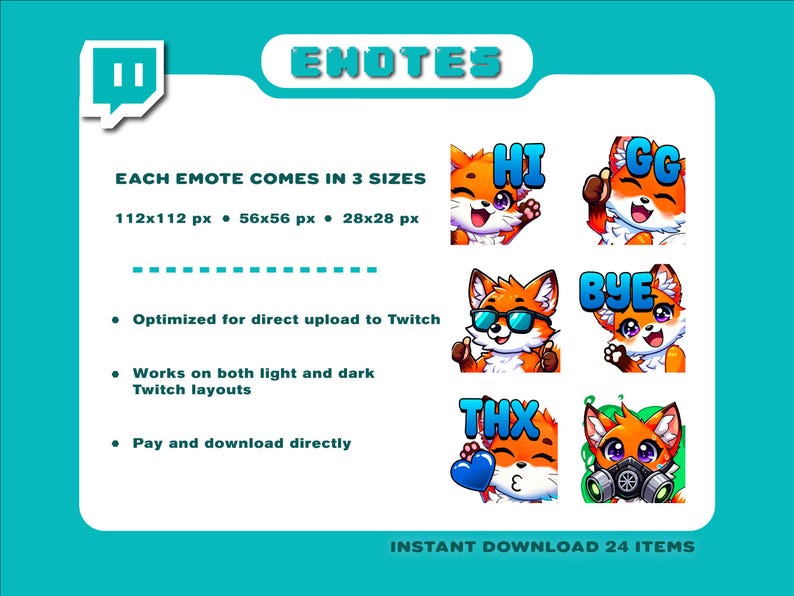 Cute Fox Emotes Pack | Chibi Kawaii Twitch Discord Tiktok Stickers - Etsy