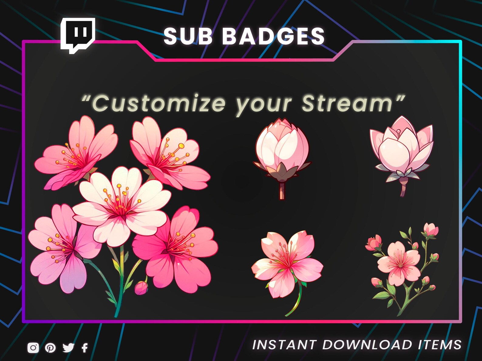Sakura Flower Sub Badges for Twitch / Cherry Blossom Badges for ...