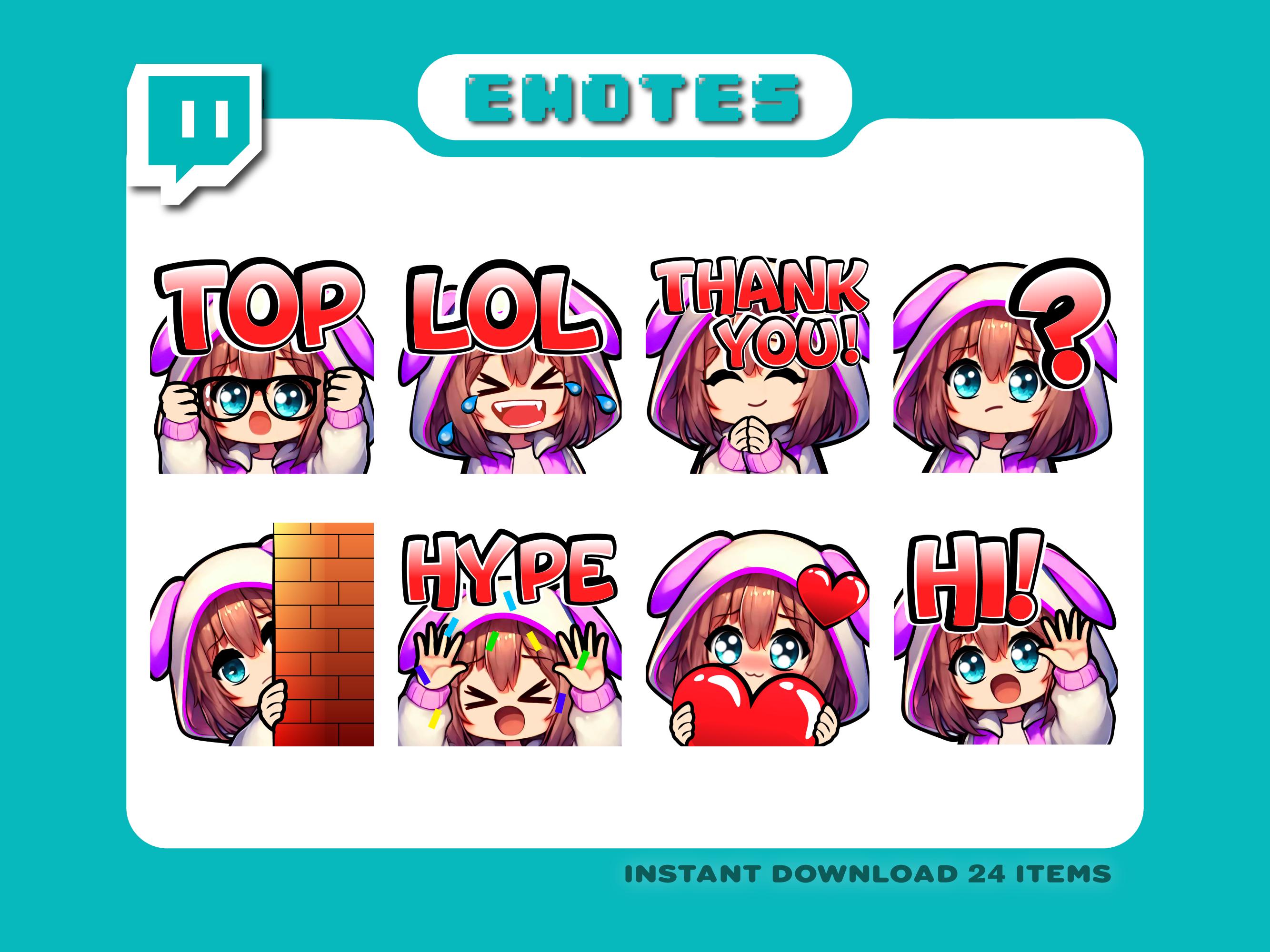 Twitch Emotes, Rabbit Girl Emotes, Kick Emotes, Youtube Emotes, Text Emotes, Hi Emote, Bye Emote ...