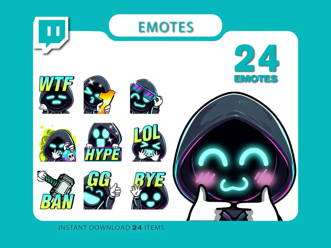 RAID Emote, LURK Emote Pack for Twitch, Kick, Tiktok | 24 Chibi Neon ...