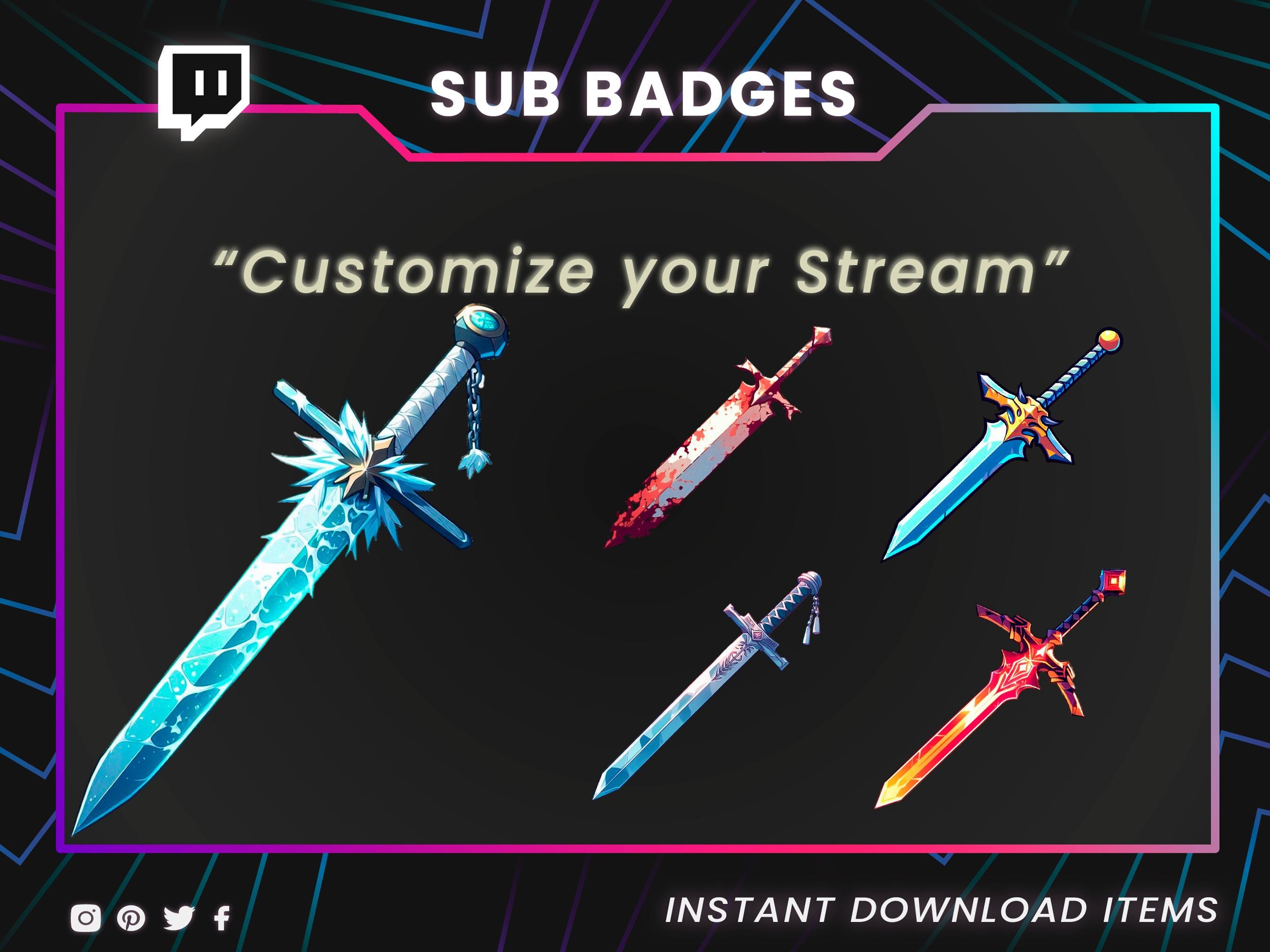Twitch Sub Badges for Streamers / Sword Bit Badges Pack / Fantasy ...