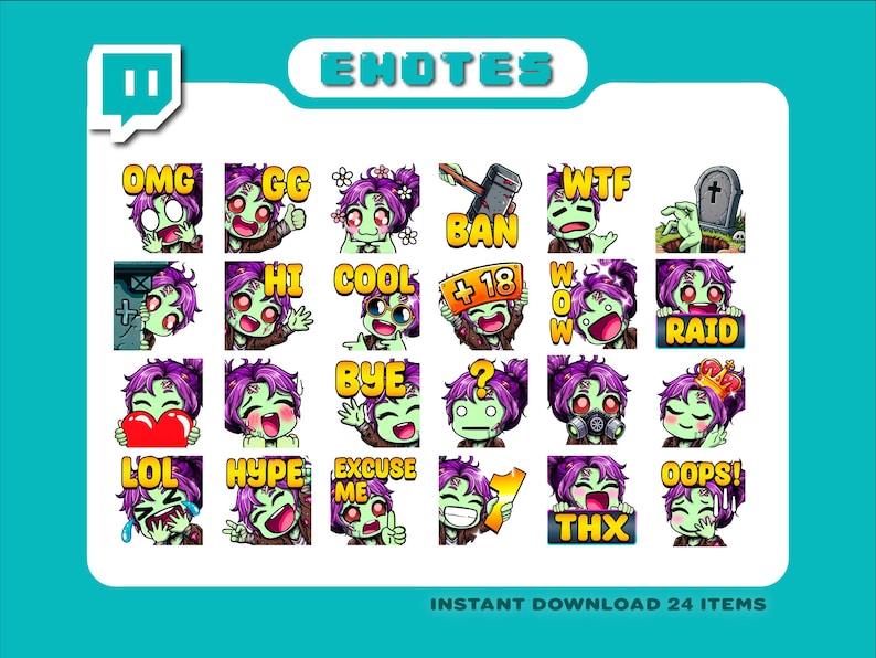Zombie Girls Emotes for Twitch, Discord, and Tiktok | Emotes on Sale - Etsy