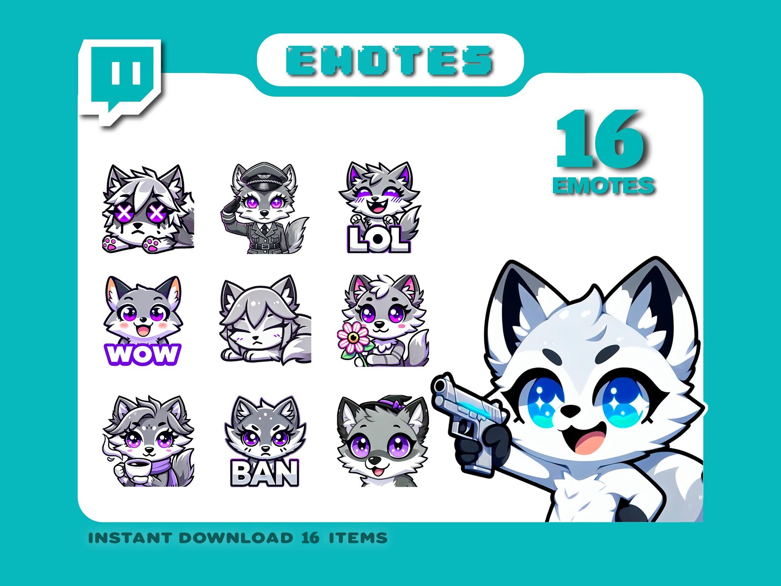 Twitch Emotes, Wolf Twitch Emotes | Cute Wolf Emotes, Chibi Wolf Emotes ...