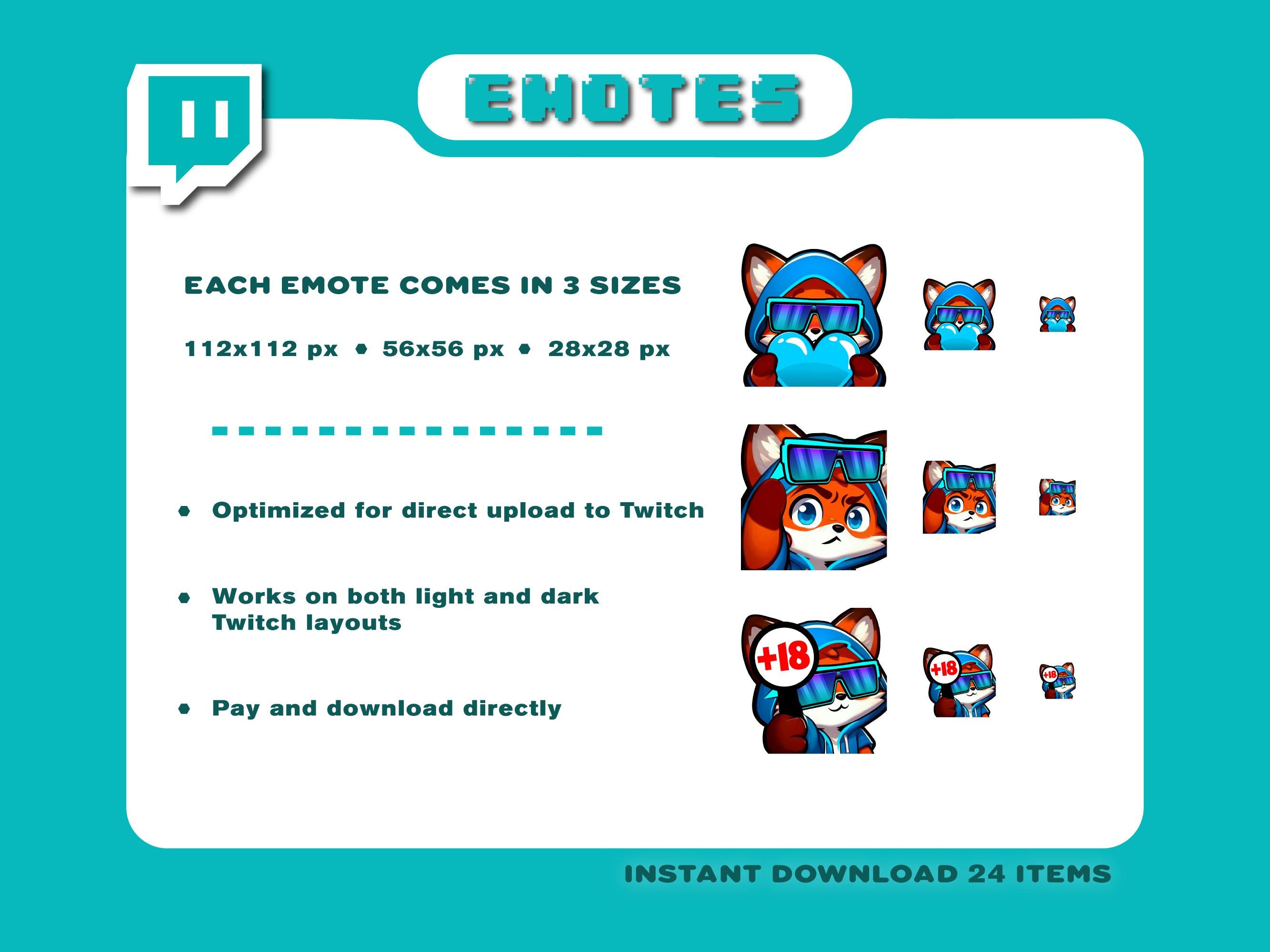 24 Twitch Emotes, Fox Emotes, Kick Emotes, Text Emotes, Neon Emotes, Hi ...