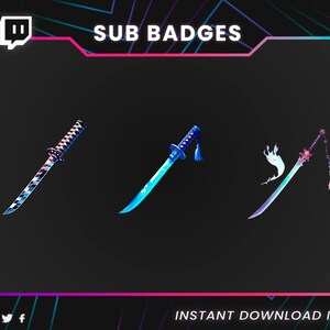Twitch Sub Badges for Streamers / Katana Bit Badges / Samurai Sword ...