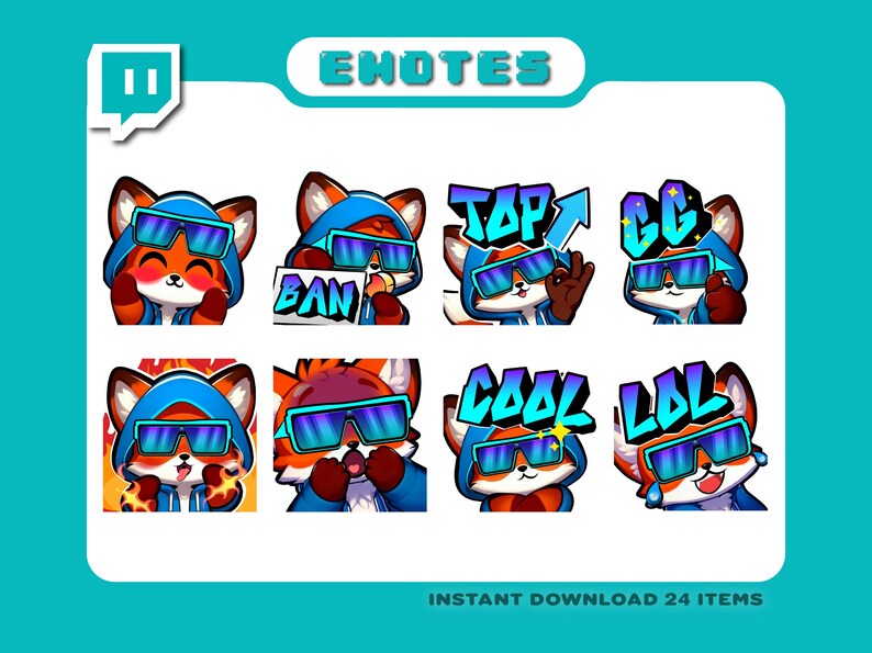 24 Twitch Emotes, Fox Emotes, Kick Emotes, Text Emotes, Neon Emotes, Hi ...