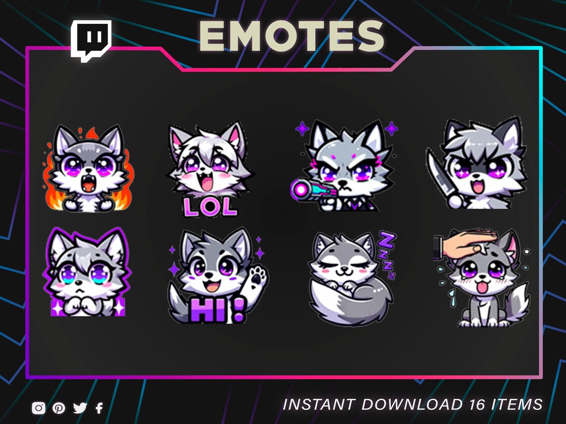 Twitch Emotes, Wolf Twitch Emotes | Cute Wolf Emotes, Chibi Wolf Emotes ...