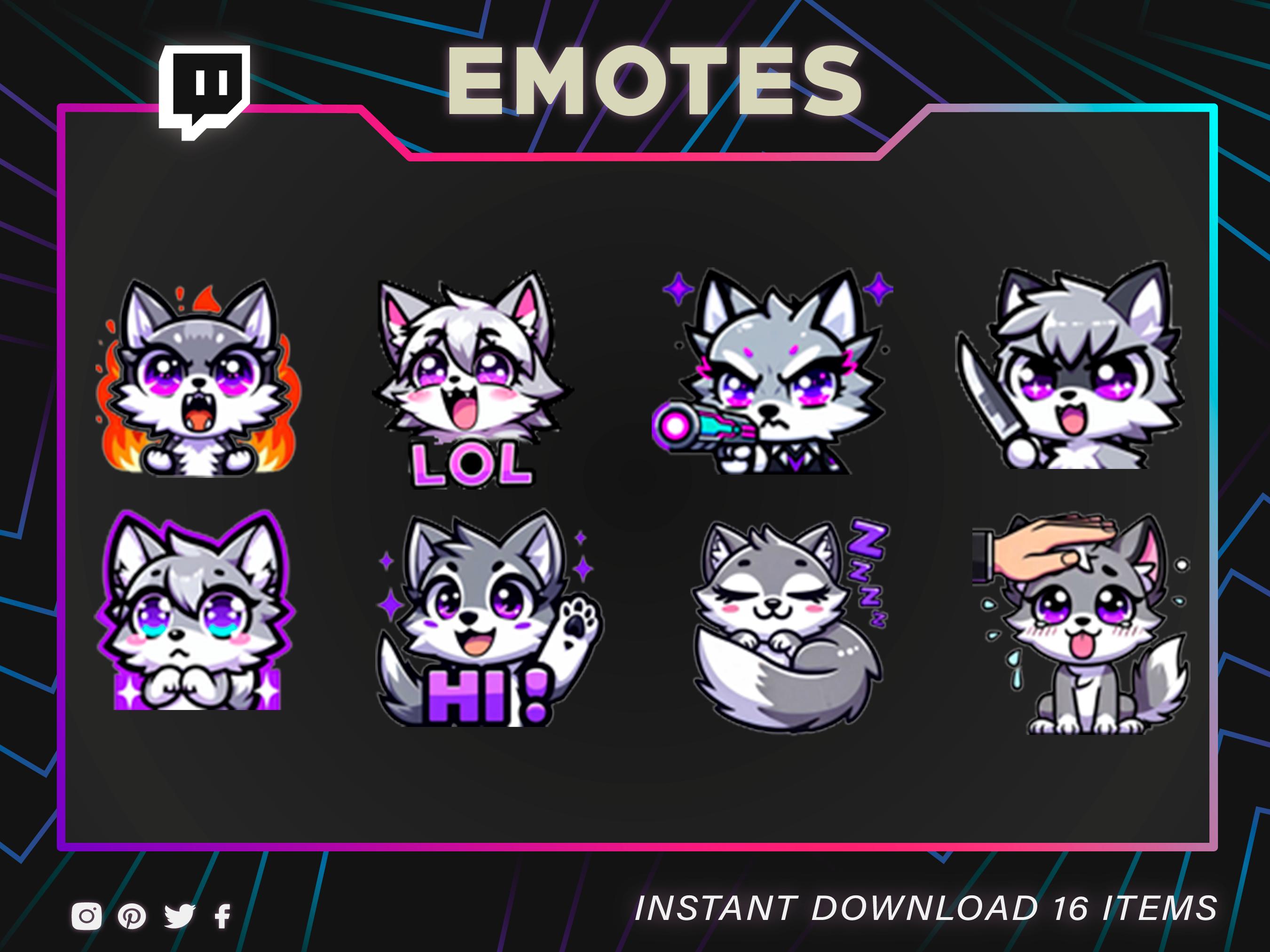 Twitch Emotes, Wolf Twitch Emotes | Cute Wolf Emotes, Chibi Wolf Emotes ...