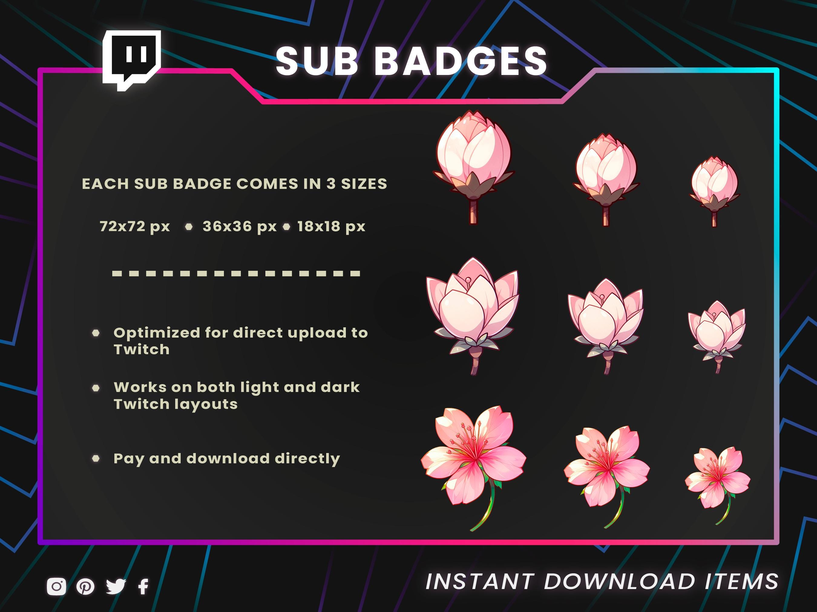 Sakura Flower Sub Badges for Twitch / Cherry Blossom Badges for ...