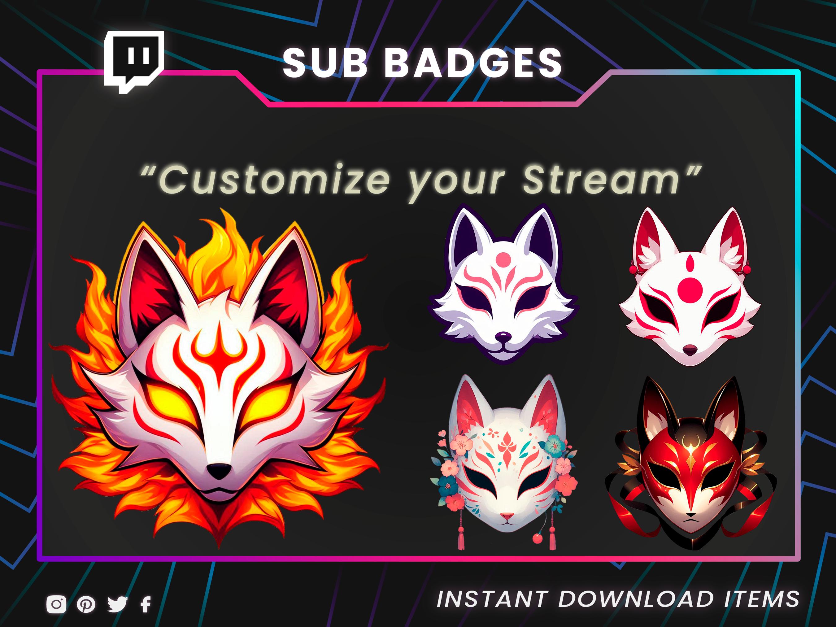 Twitch Sub Badges for Streamers / Kitsune Mask Bit Badges / Japanese ...