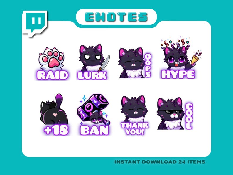 Black Cat Emotes for Twitch, Discord, and Tiktok | Emotes on Sale - Etsy