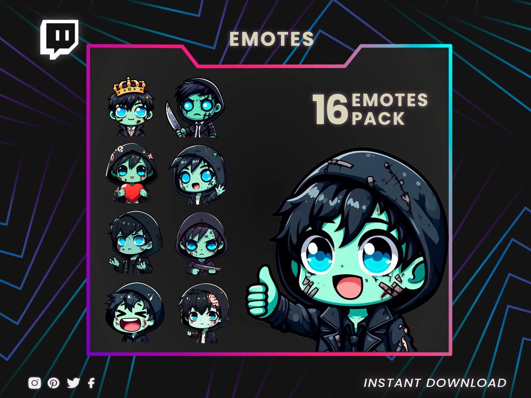 Zombie Hooded Guy Emotes – Black Hair & Blue Eyes, Chibi Static Pngs ...