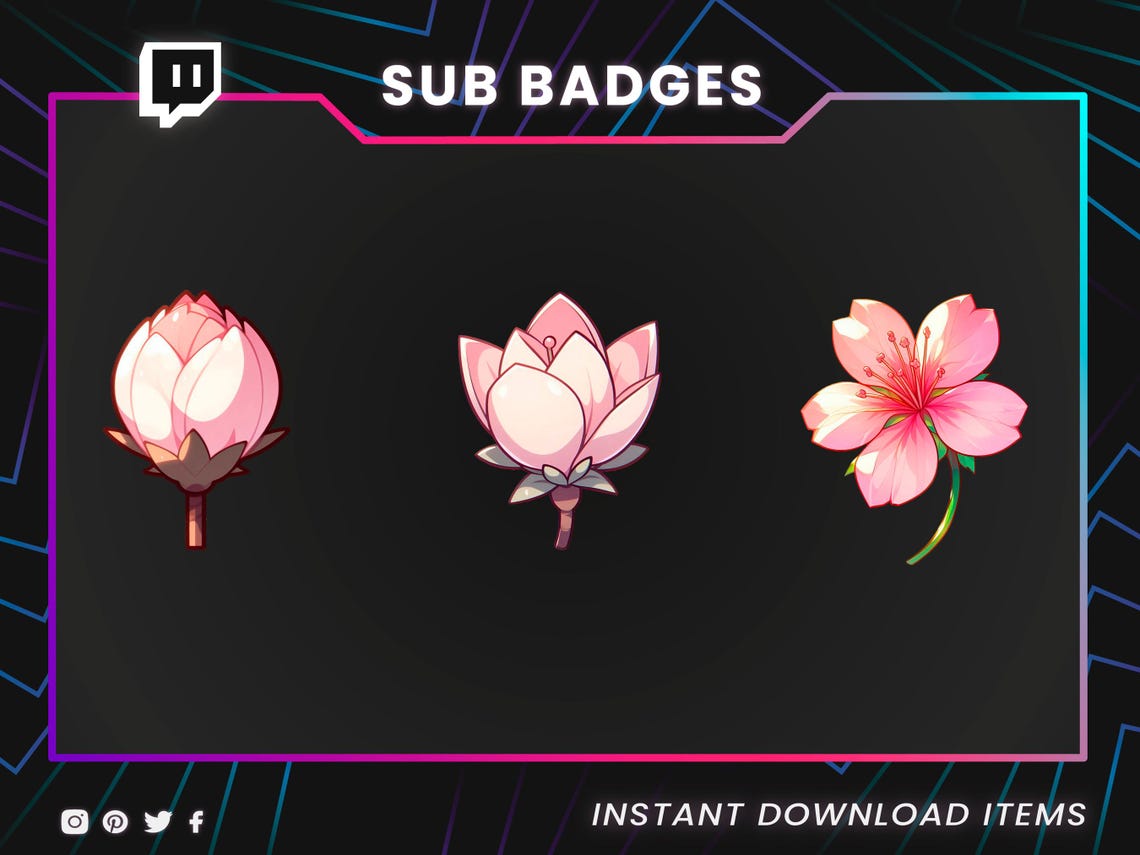 Sakura Flower Sub Badges for Twitch / Cherry Blossom Badges for ...