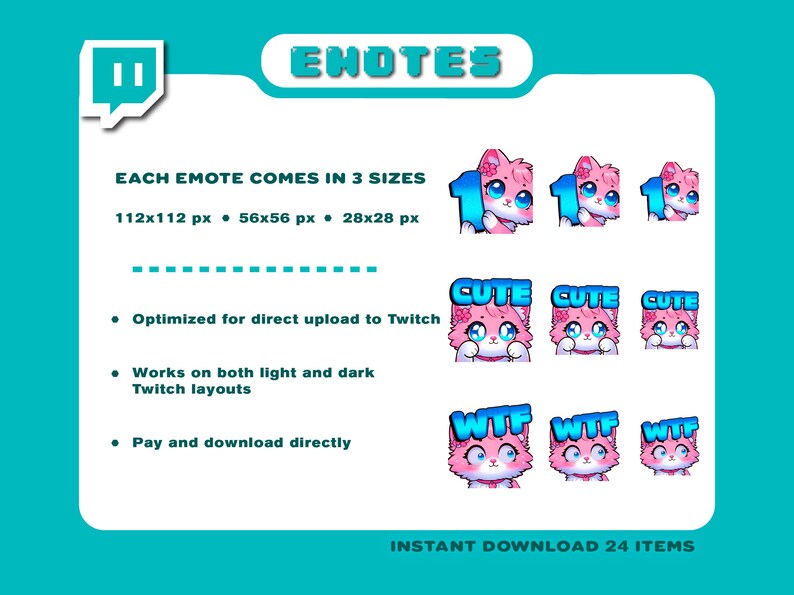 Pink Cute Cat Emotes, Twitch, Discord, Tiktok (24 PNG) - Etsy