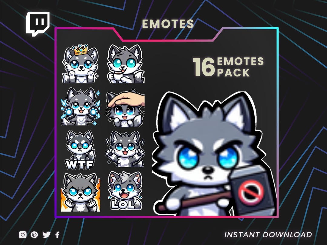 Twitch Emotes, Wolf Twitch Emotes | Cute Wolf Emotes, Chibi Wolf Emotes ...