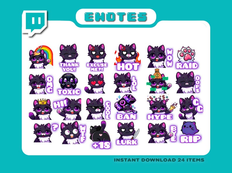 Black Cat Emotes for Twitch, Discord, and Tiktok | Emotes on Sale - Etsy