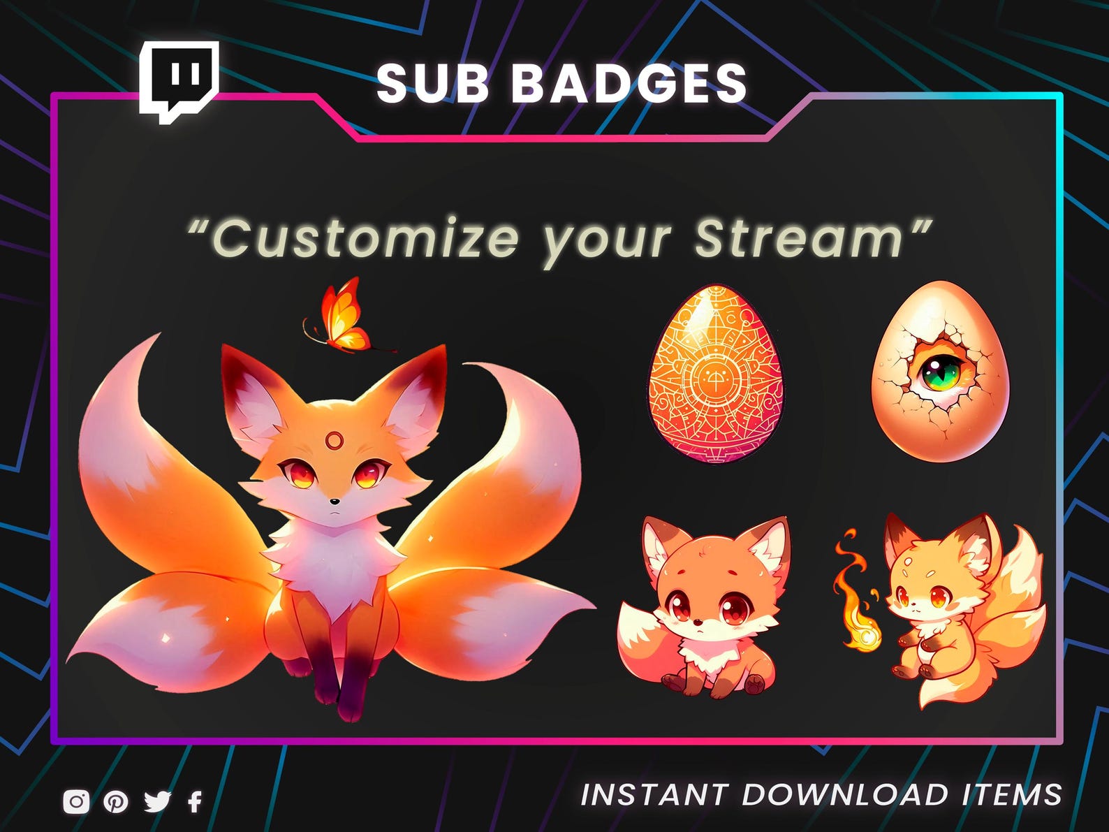 Twitch Sub Badges for Streamers / Six Tailed Fox Bit Badges / Spirit ...
