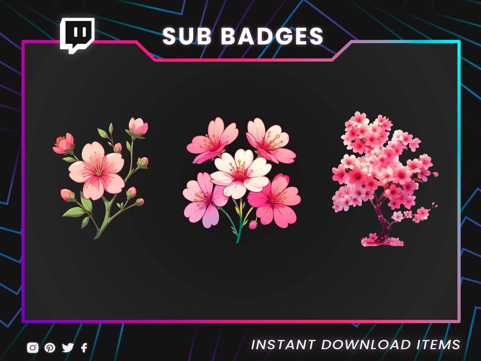 Sakura Flower Sub Badges for Twitch / Cherry Blossom Badges for ...