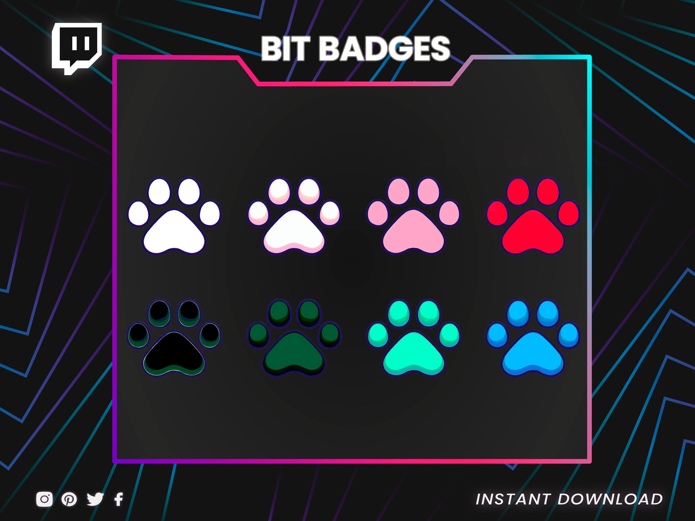 Twitch Bit Badges / Cat Paw Print Pack / Color Progression / Rainbow ...
