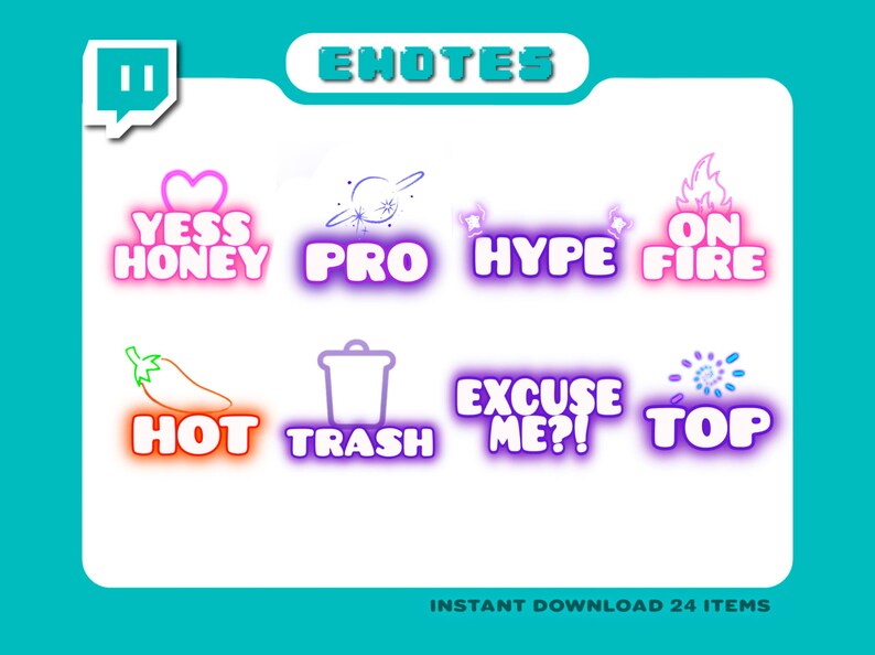 Neon Twitch Emotes Pack | 24 Colorful Text Emotes for Discord & Tiktok ...