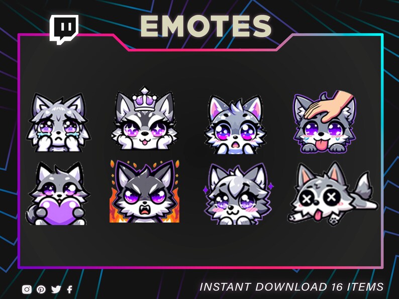 Twitch Emotes, Wolf Twitch Emotes | Cute Wolf Emotes, Chibi Wolf Emotes ...